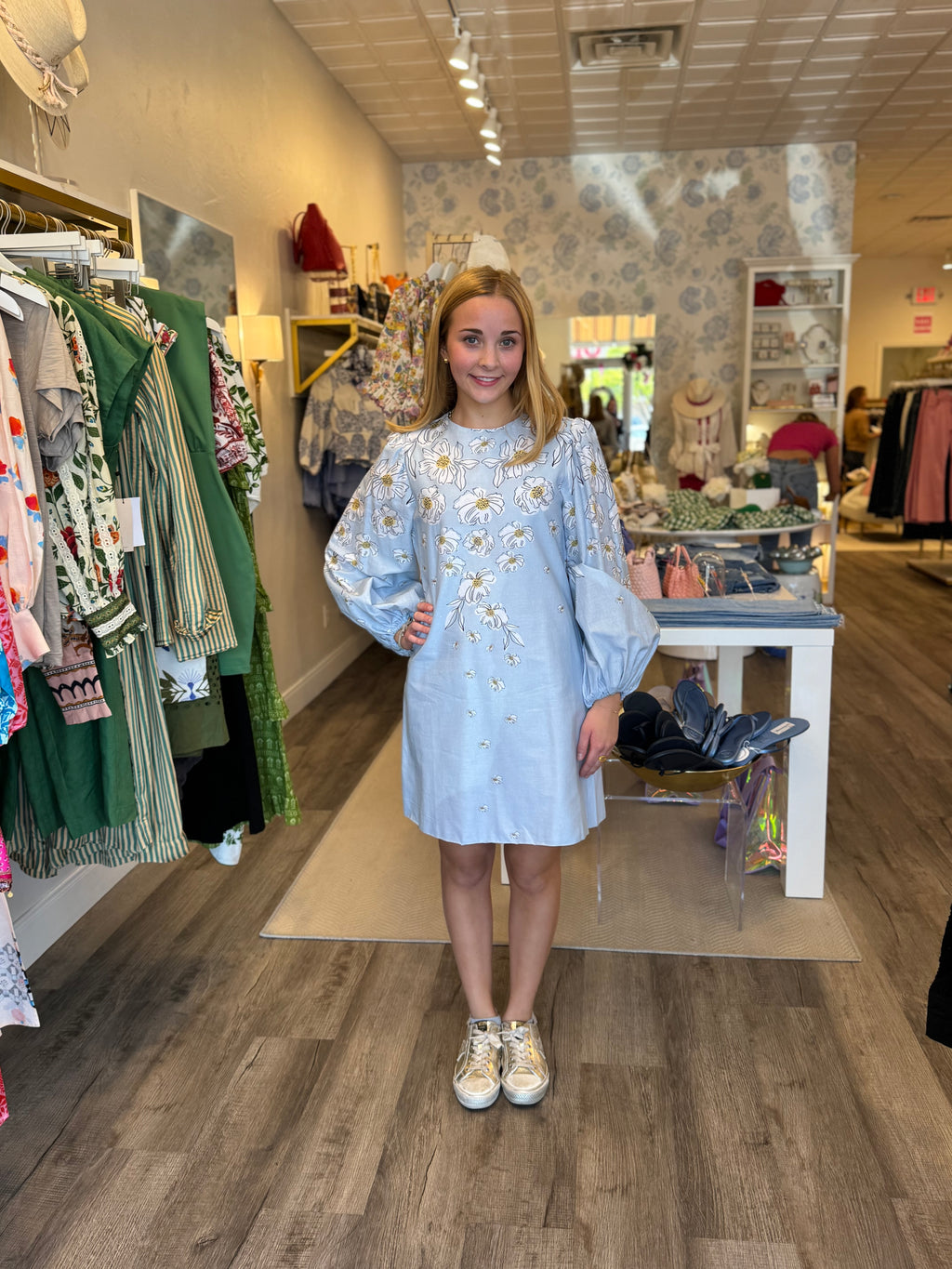 Fiorella Mini Dress- Daisy Baby Blue – Monkee's of Amarillo